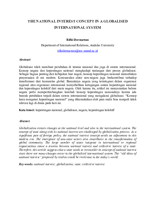 (PDF) The National Interest Concept in a Globalised International System