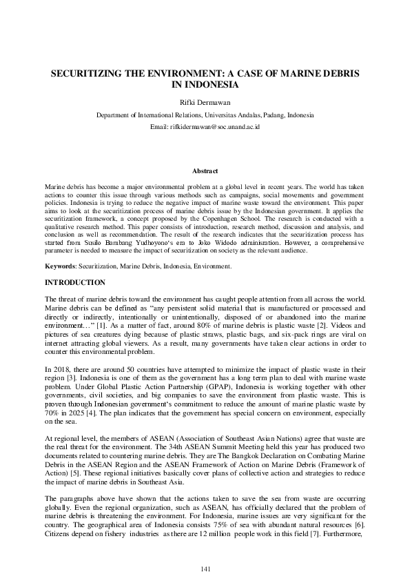 (PDF) Securitizing the Environment: A Case of Marine Debris in Indonesia