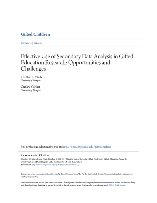 (PDF) Effective Use of Secondary Data Analysis in Gifted Education ...