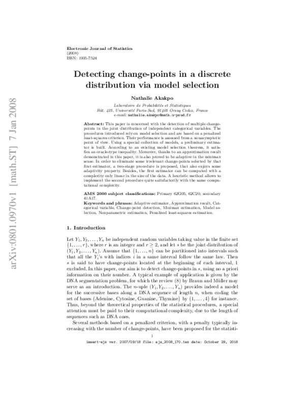 (PDF) Detecting change-points in a discrete distribution via model selection