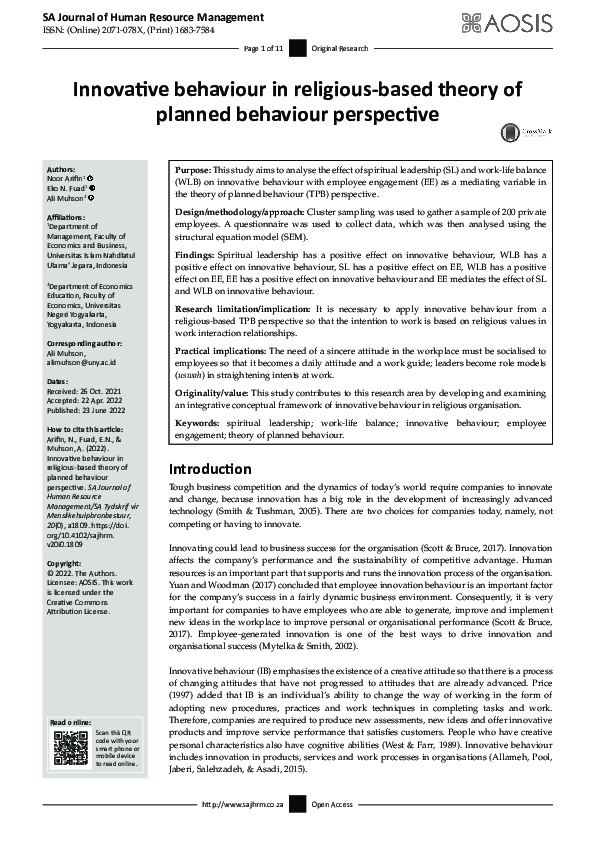 (PDF) Innovative behaviour in religious-based theory of planned ...