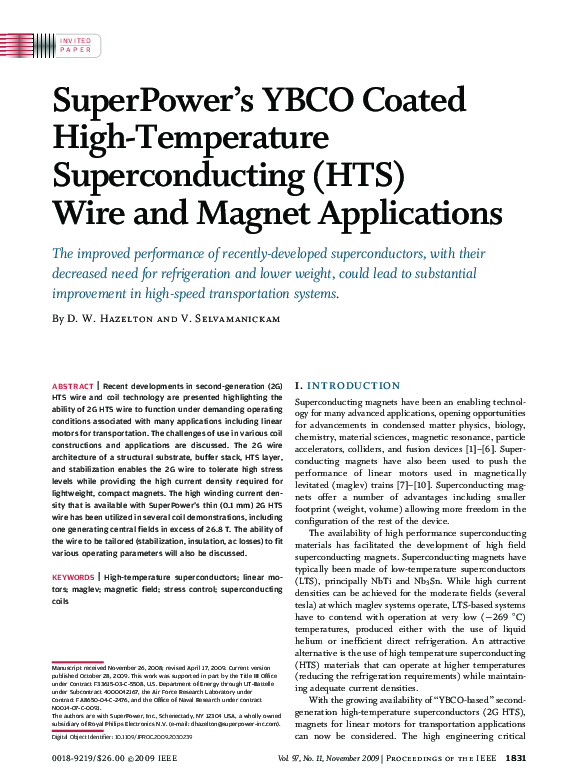 (PDF) SuperPower's YBCO Coated High-Temperature Superconducting (HTS ...
