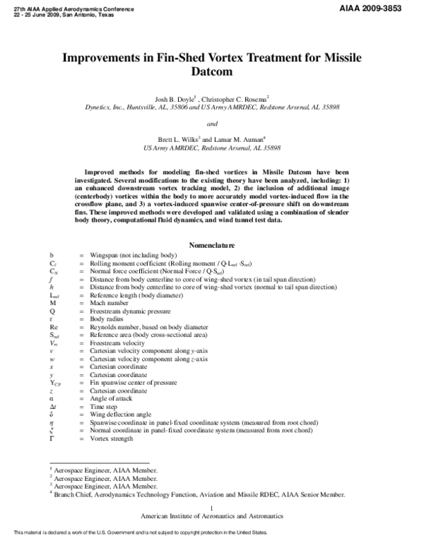 (PDF) Improvements in Fin-Shed Vortex Treatment for Missile Datcom