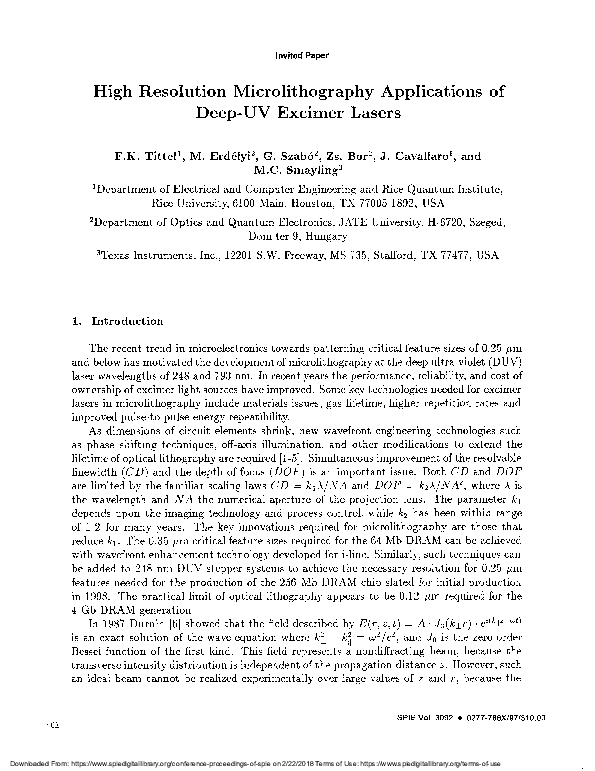 (PDF) High-resolution microlithography applications of deep-UV excimer ...