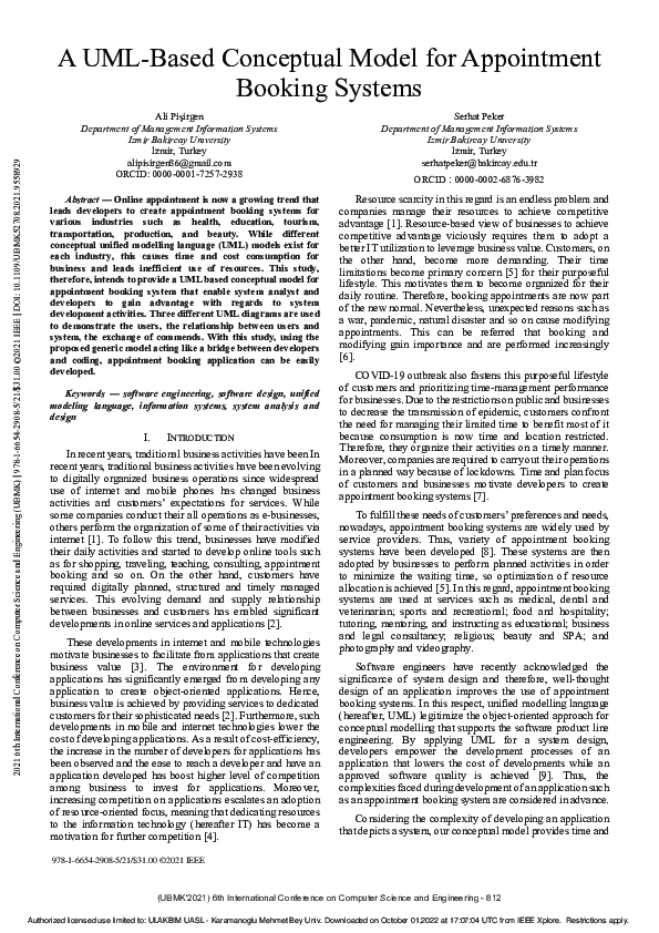 (PDF) A UML-Based Conceptual Model for Appointment Booking Systems