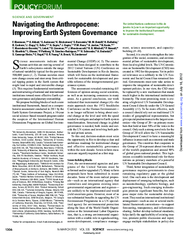 (PDF) Science and government. Navigating the anthropocene: improving ...