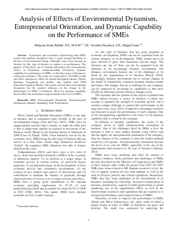 (PDF) Analysis of Effects of Environmental Dynamism, Entrepreneurial Orientation, and Dynamic ...