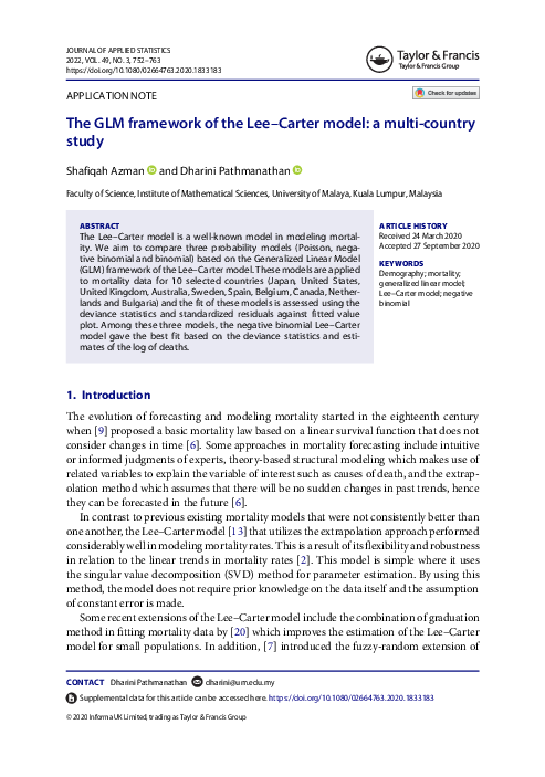 (PDF) The GLM framework of the Lee–Carter model: a multi-country study