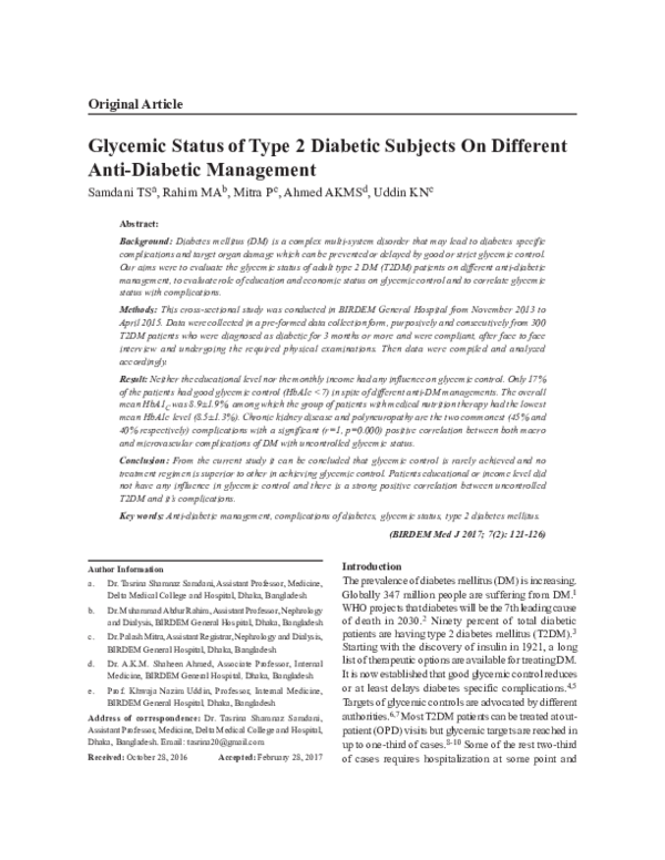 (PDF) Glycemic Control in Type 2 Diabetes Management