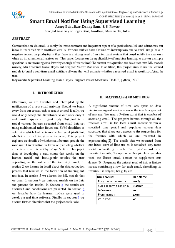 (PDF) Smart Email Notifier Using Supervised Learning