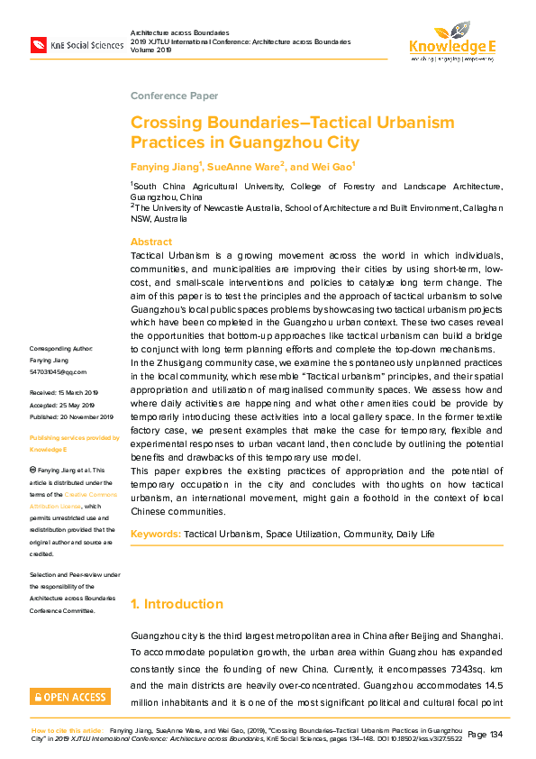 (PDF) Crossing Boundaries–Tactical Urbanism Practices in Guangzhou City