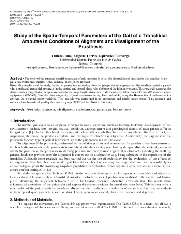 (PDF) Study of the Spatio-Temporal Parameters of the Gait of a Transtibial Amputee in Conditions ...