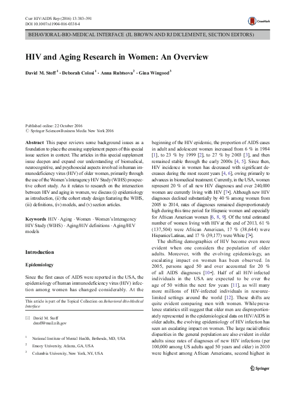 (PDF) HIV and Aging Research in Women: An Overview