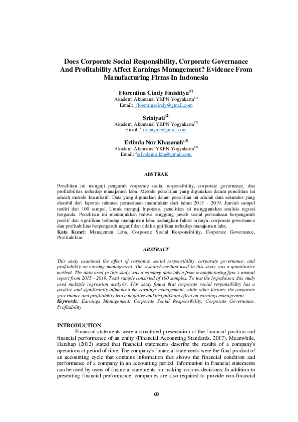 (PDF) Does Corporate Social Responsibility, Corporate Governance And Profitability Affect ...
