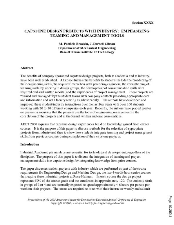 (PDF) Capstone Design Projects With Industry