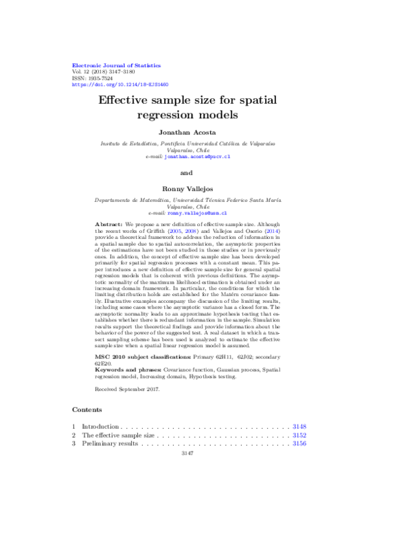 (PDF) Effective sample size for spatial regression models