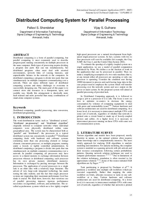 (PDF) Distributed Computing System for Parallel Processing