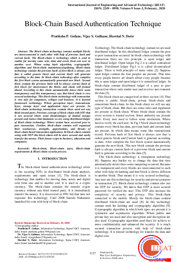 (PDF) Block-Chain Based Authentication Technique