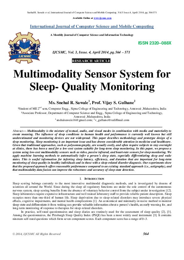 (PDF) Multimodality Sensor System for Sleep- Quality Monitoring (PDF) Multimodality Sensor System for Sleep- Quality Monitoring