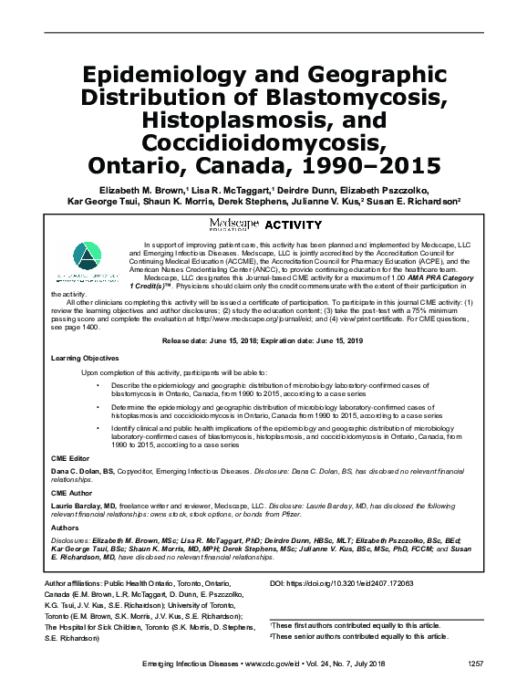 (PDF) Epidemiology and Geographic Distribution of Blastomycosis ...