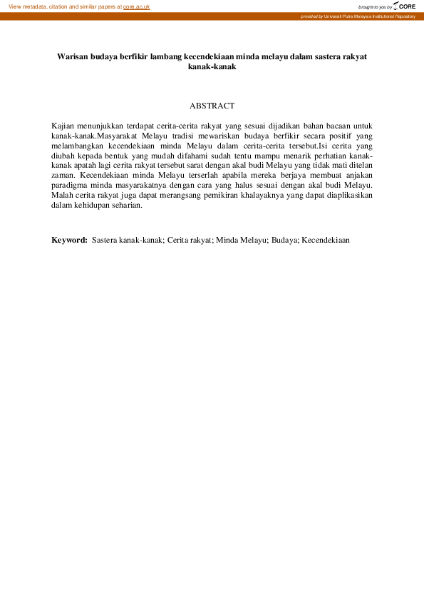 (PDF) Warisan budaya berfikir lambang kecendekiaan minda melayu dalam ...