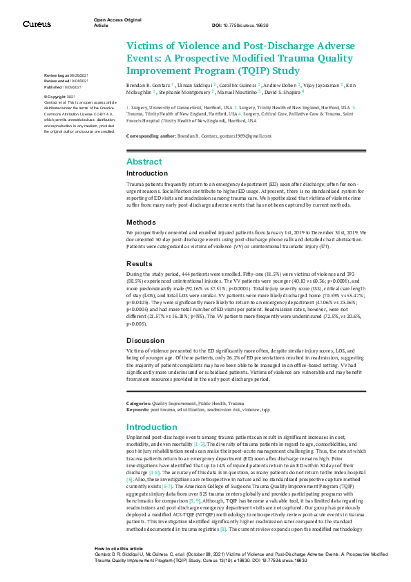 (PDF) Victims of Violence and Post-Discharge Adverse Events: A ...