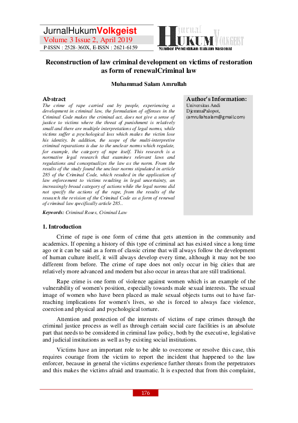(PDF) Reconstruction of law criminal development on victims of ...