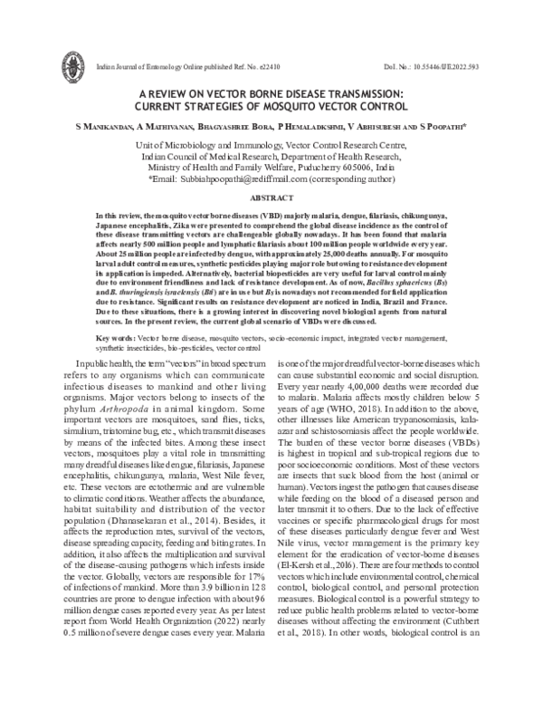 (PDF) A Review on Vector Borne Disease Transmission: Current Strategies ...