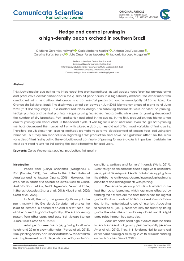 (PDF) Hedge and central pruning in a high-density pecan orchard in ...