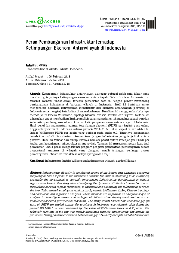 (PDF) Peran Pembangunan Infrastruktur terhadap Ketimpangan Ekonomi ...
