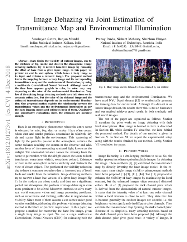 (PDF) Image Dehazing via Joint Estimation of Transmittance Map and Environmental Illumination