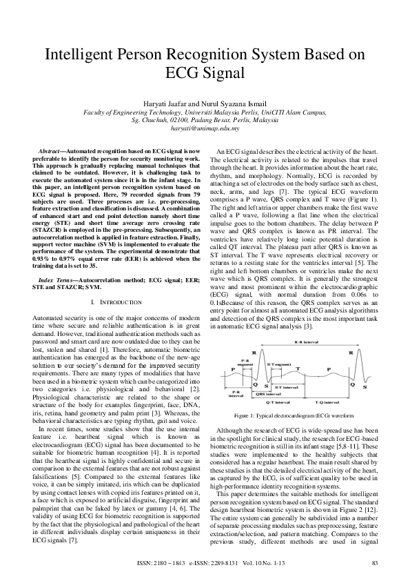 (PDF) Intelligent Person Recognition System Based on ECG Signal