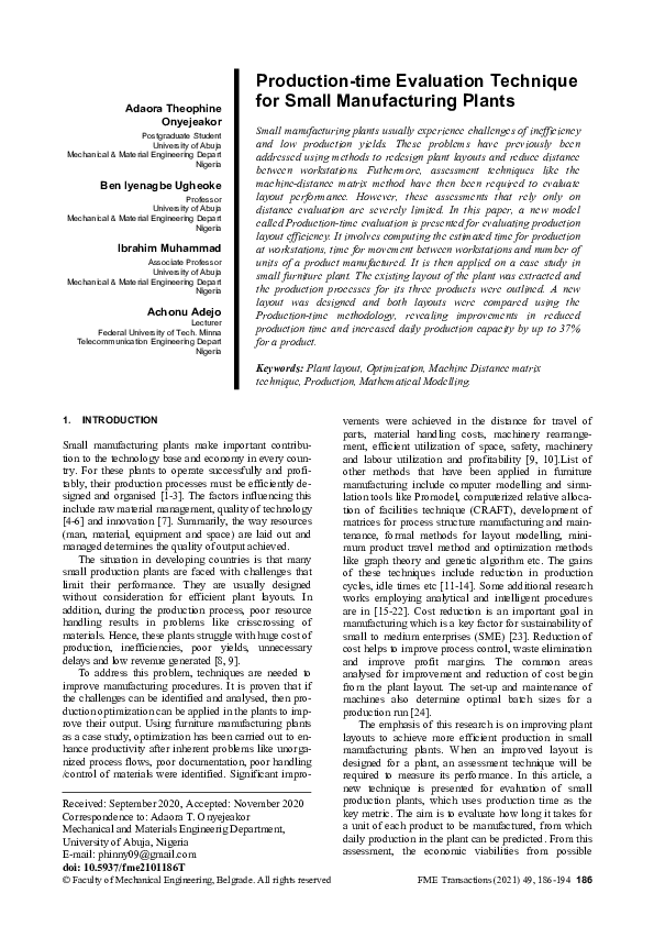 (PDF) Production-time evaluation technique for small manufacturing plants