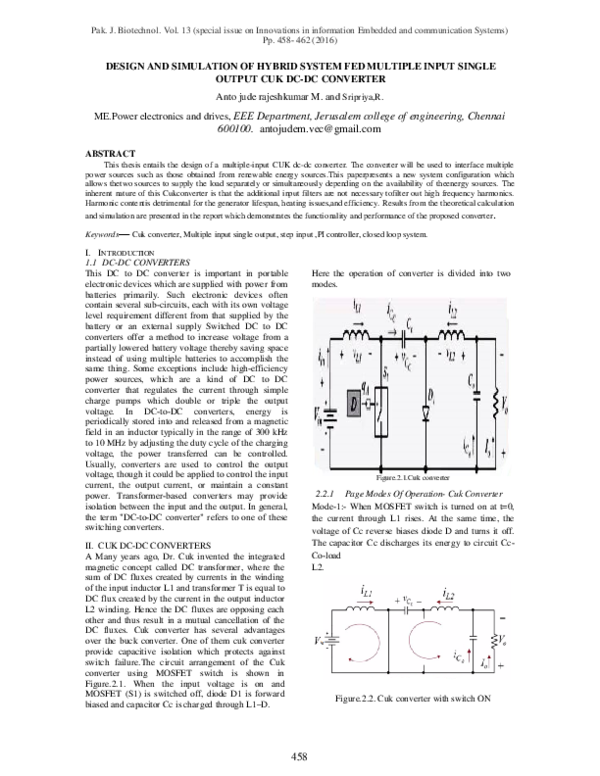 Pdf Design And Simulation Of Hybrid System Fed Multiple Input Single