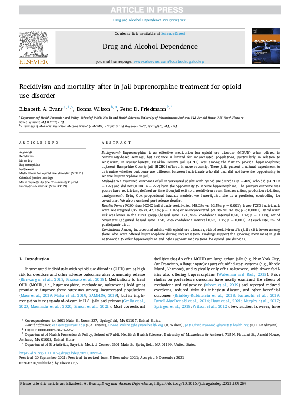 (PDF) Recidivism and mortality after in-jail buprenorphine treatment ...