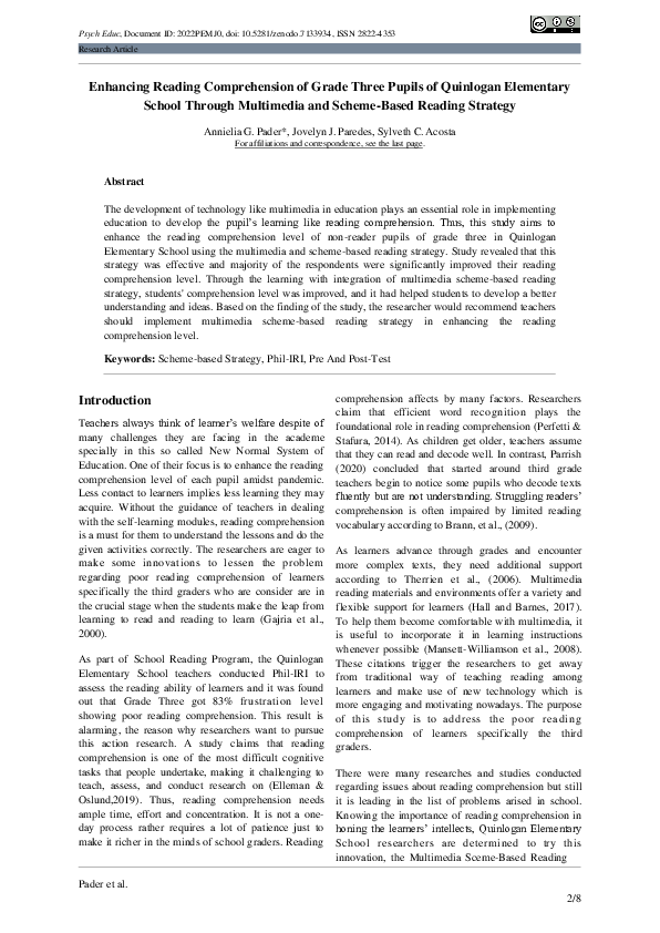 (PDF) Enhancing Reading Comprehension of Grade Three Pupils of Quinlogan Elementary School ...