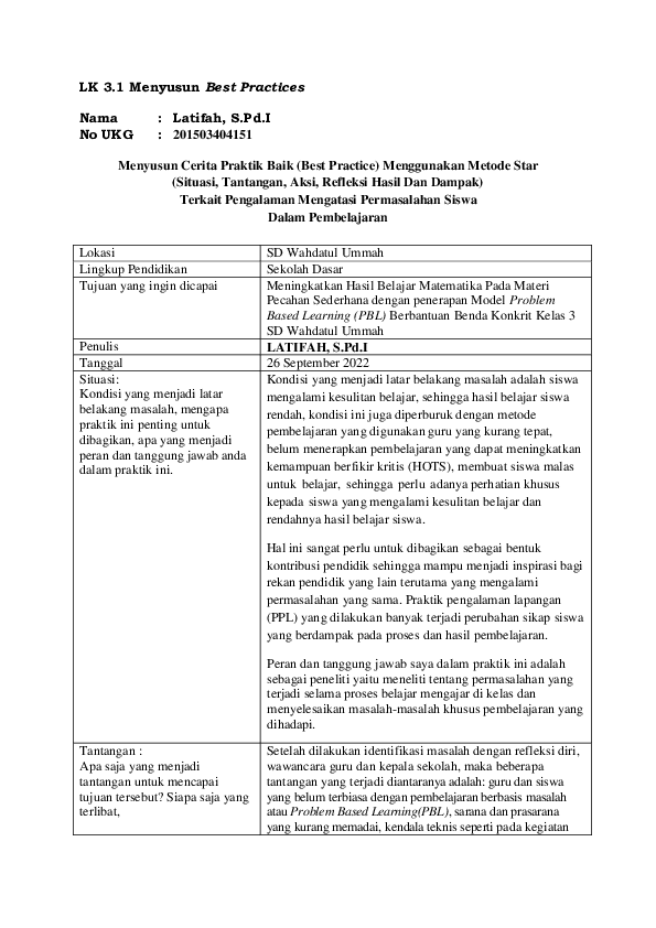 (PDF) Best Practices Metode STAR (Situasi, Tantangan, Aksi, Refleksi ...