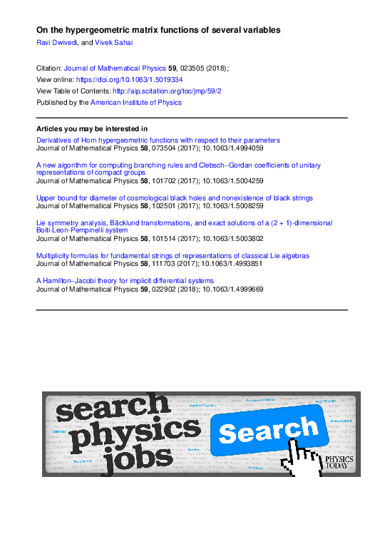 Pdf On The Hypergeometric Matrix Functions Of Several Variables