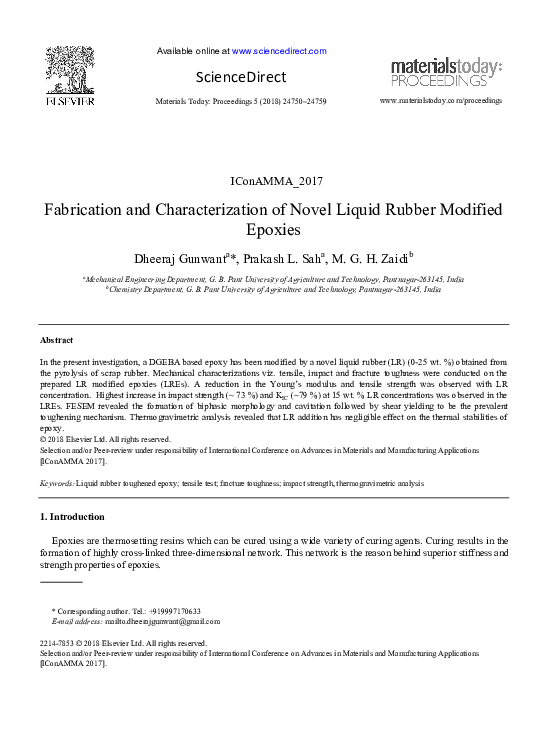 (PDF) Liquid Rubber Modified Epoxies: Fabrication & Characterization
