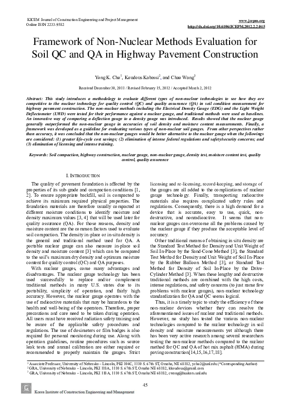 (PDF) Framework of Non-Nuclear Methods Evaluation for Soil QC and QA in Highway Pavement ...