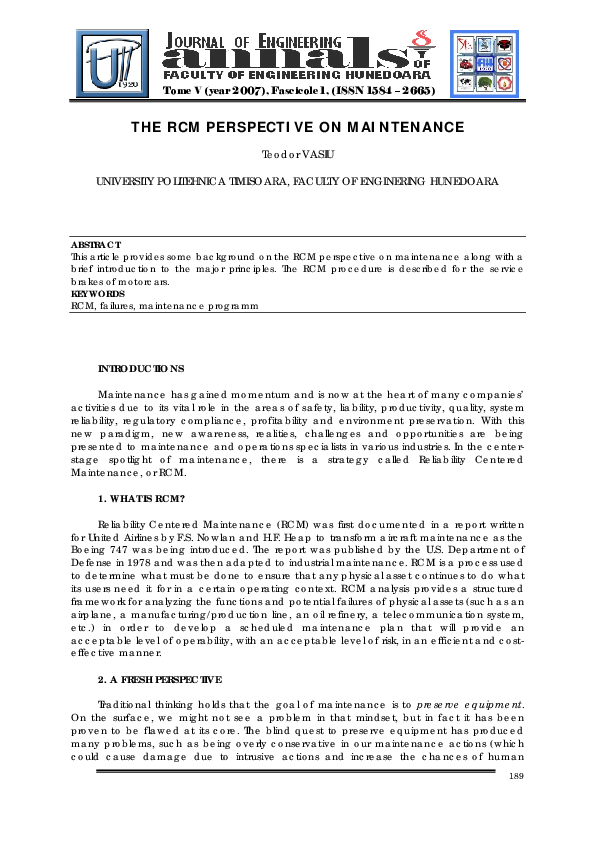 (PDF) RCM Principles in Motorcar Maintenance