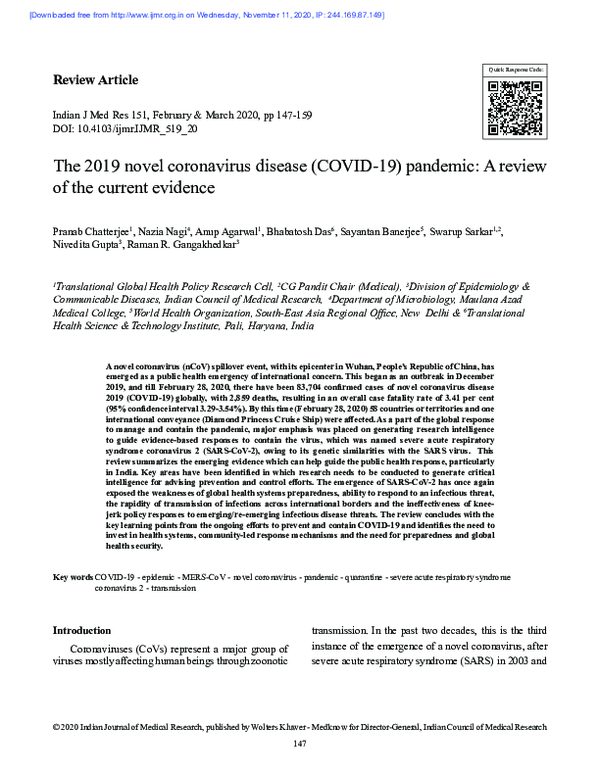 (PDF) The 2019 novel coronavirus disease (COVID-19) pandemic: A review ...