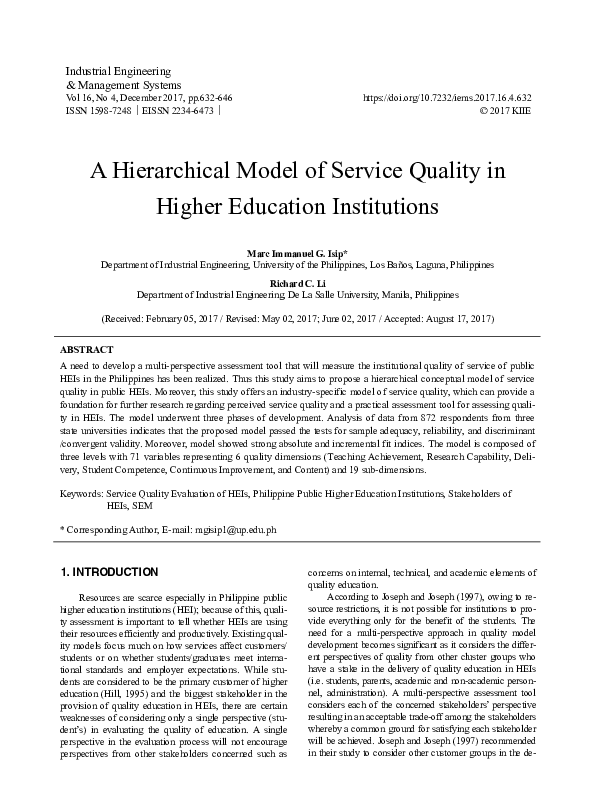 (PDF) A Hierarchical Model of Service Quality in Higher Education ...