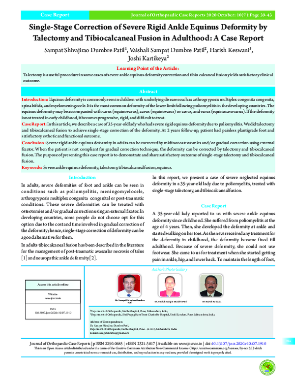 (PDF) Single-Stage Correction of Severe Rigid Ankle Equinus Deformity ...
