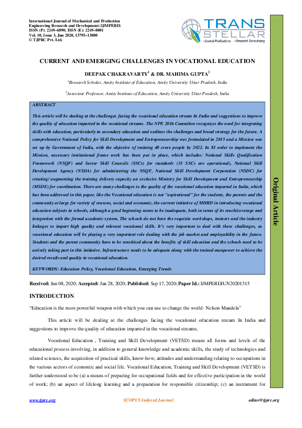 (PDF) Current and Emerging Challenges in Vocational Education