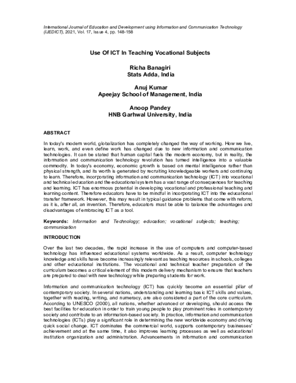(PDF) Use of ICT in Teaching Vocational Subjects