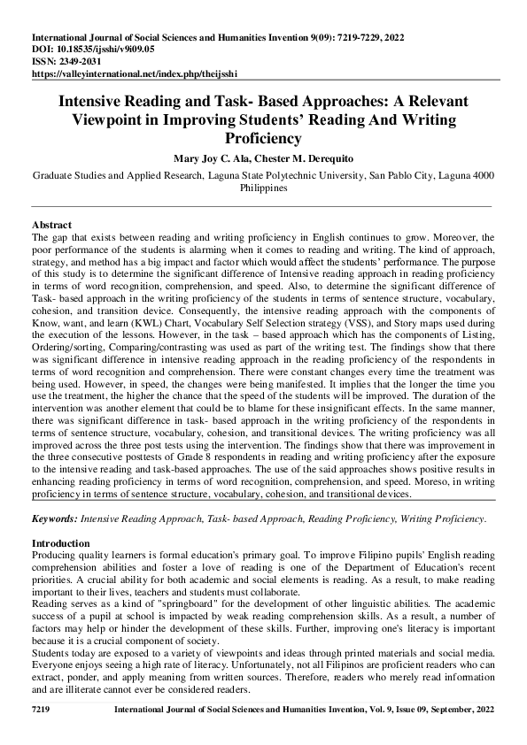 (PDF) Intensive Reading and Task- Based Approaches: A Relevant Viewpoint in Improving Students ...