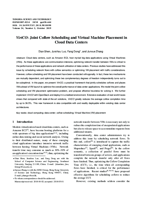 (PDF) VirtCo: joint coflow scheduling and virtual machine placement in cloud data centers