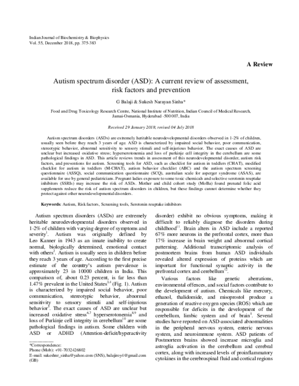 (PDF) Autism spectrum disorder (ASD): A current review of assessment ...