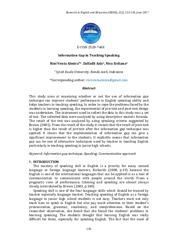 (PDF) Information Gap in teaching speaking